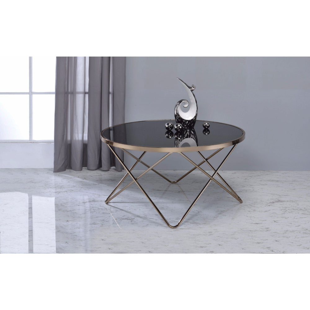 Smoked Glass Top Coffee Table with Metal Hairpin Base Black and Gold BM156783