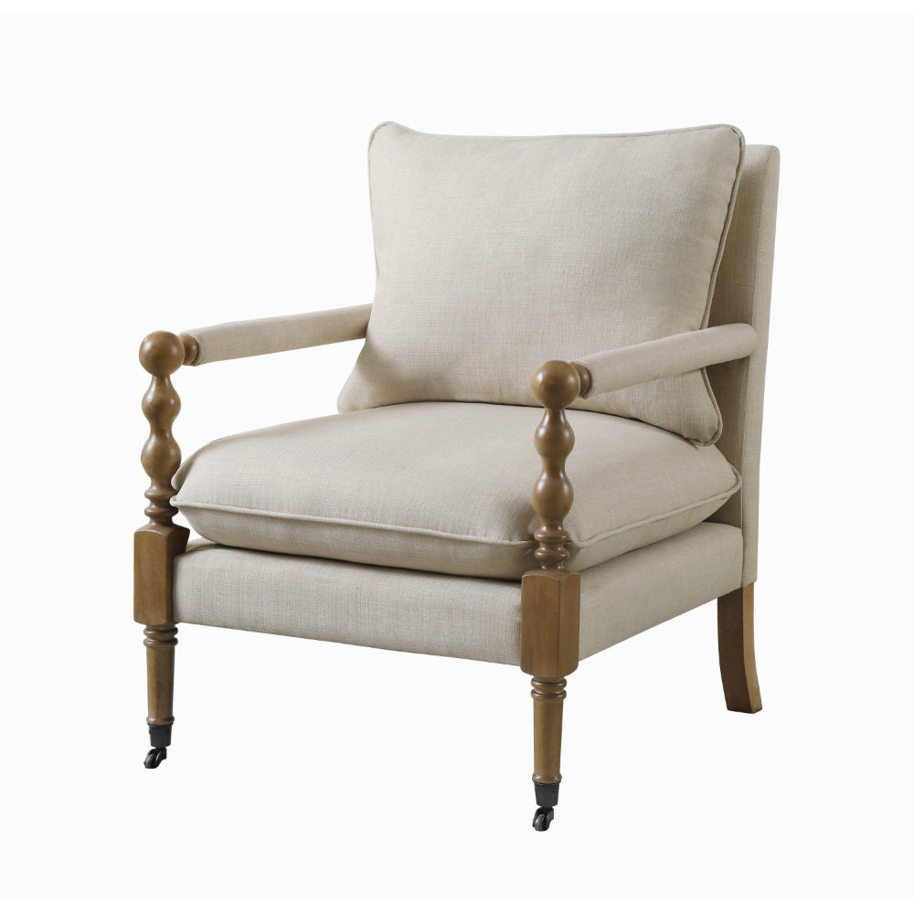 Benjara Fabric Upholstered Wooden Accent Chair with Manchette Armrest ...