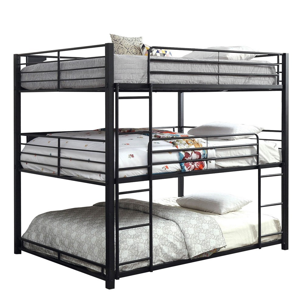 Benzara Industrial Style Queen Triple Decker Bunk Bed with Ladder ...