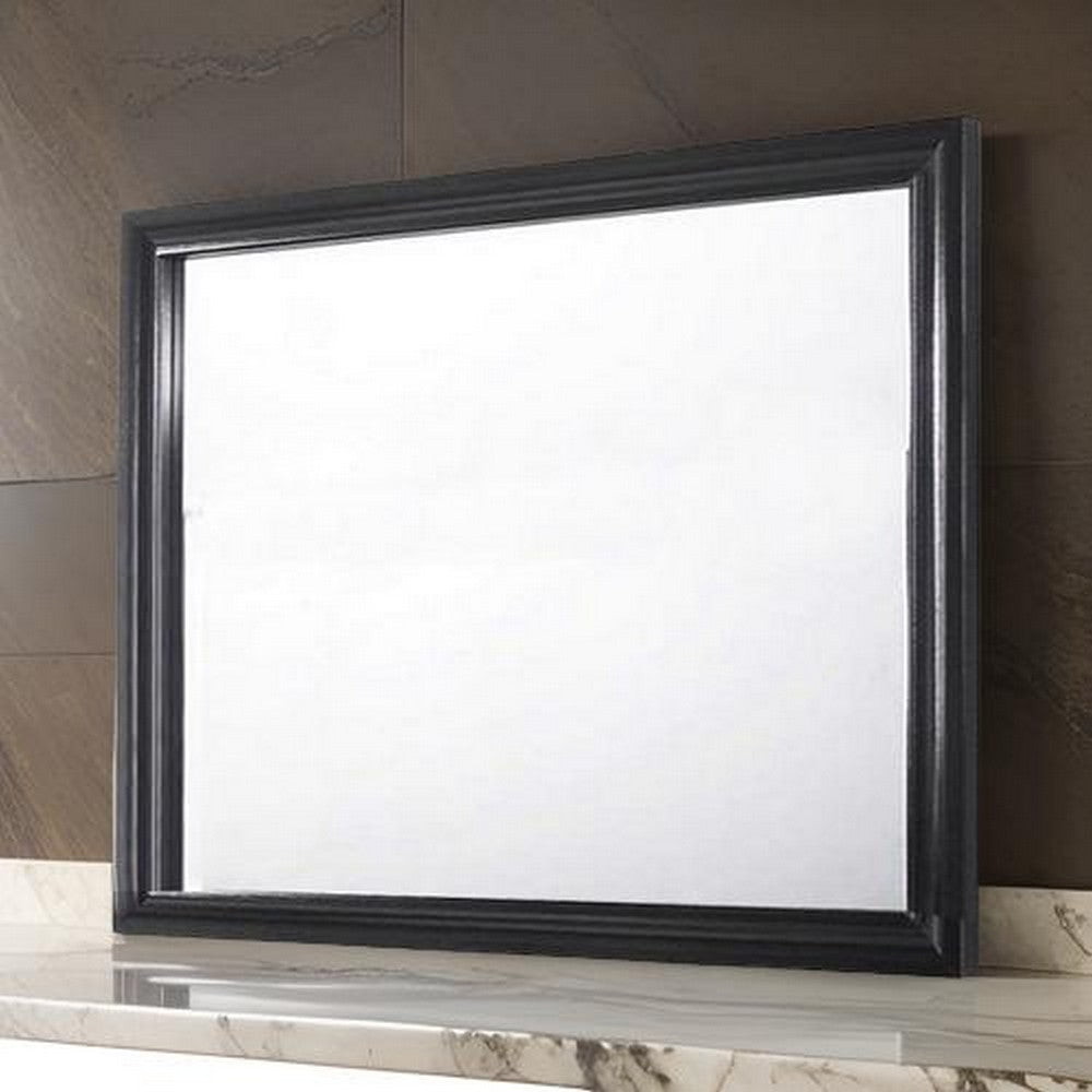 Molded Wooden Frame Dresser Top Mirror Black and Silver BM215193