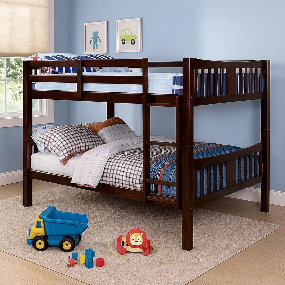 Benzara Slatted Full Over Full Bunk Bed with Attached Ladder, Walnut ...