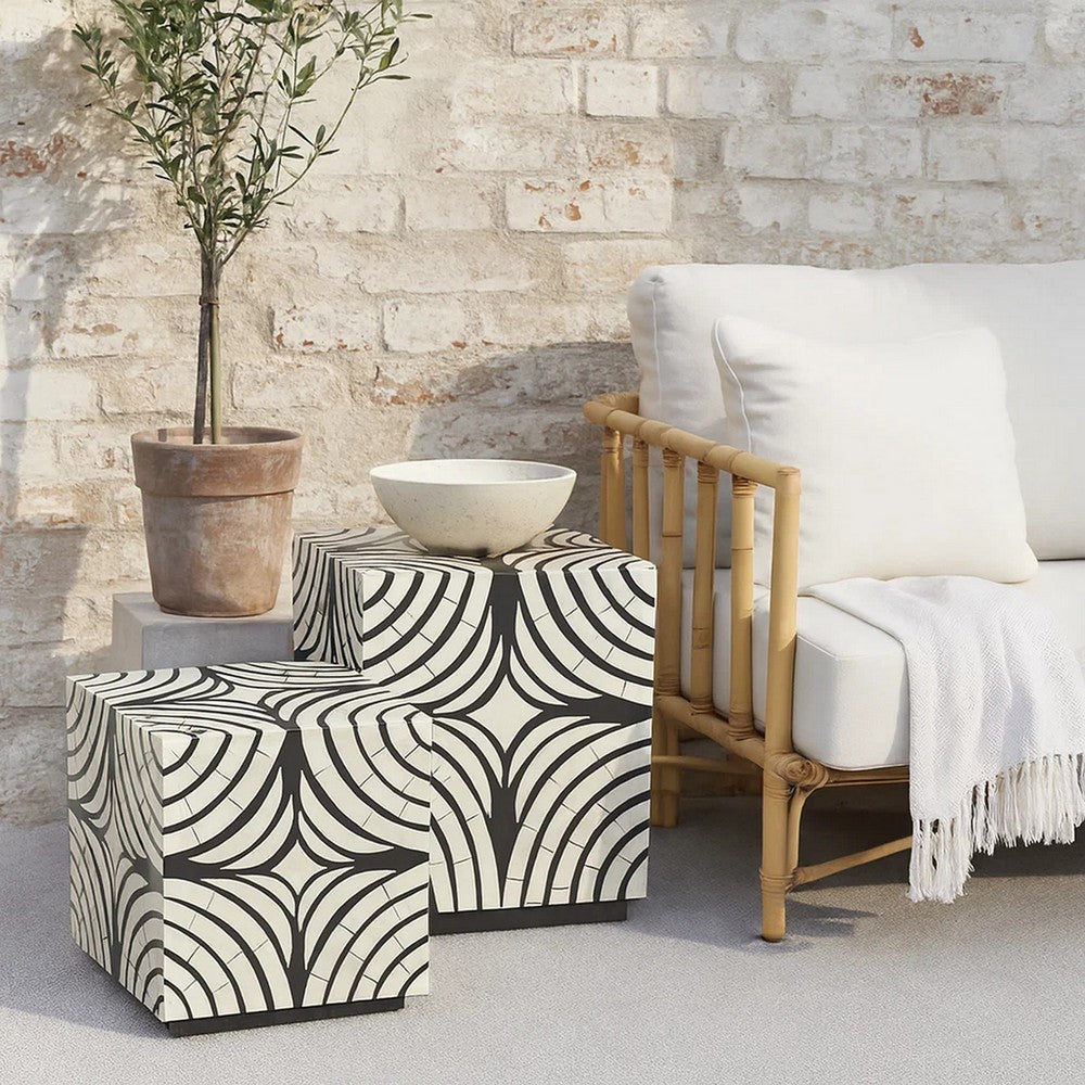 Benjara 8, 7 Inch Storage Box Set of 2, Wood Frame, Black and White ...
