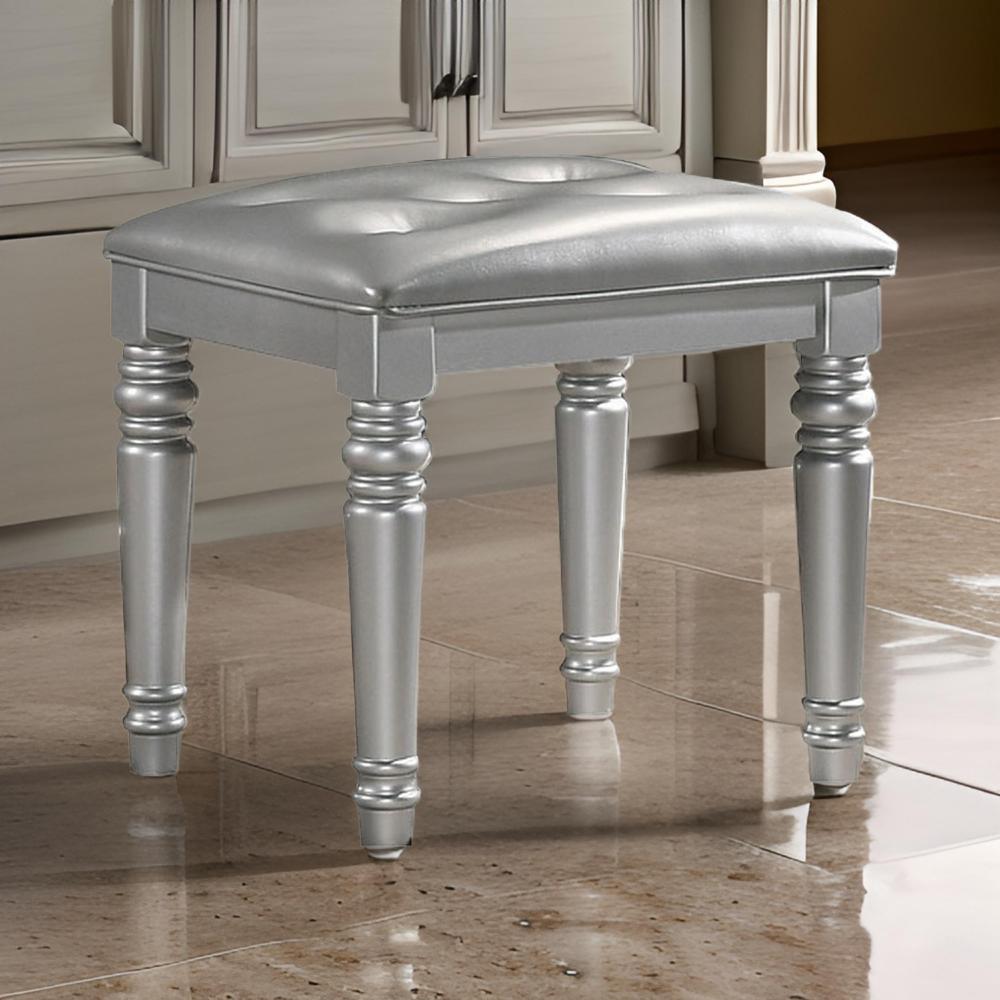 Benjara Kya 20 Inch Vanity Stool with Tufted Vegan Faux Leather Seat ...