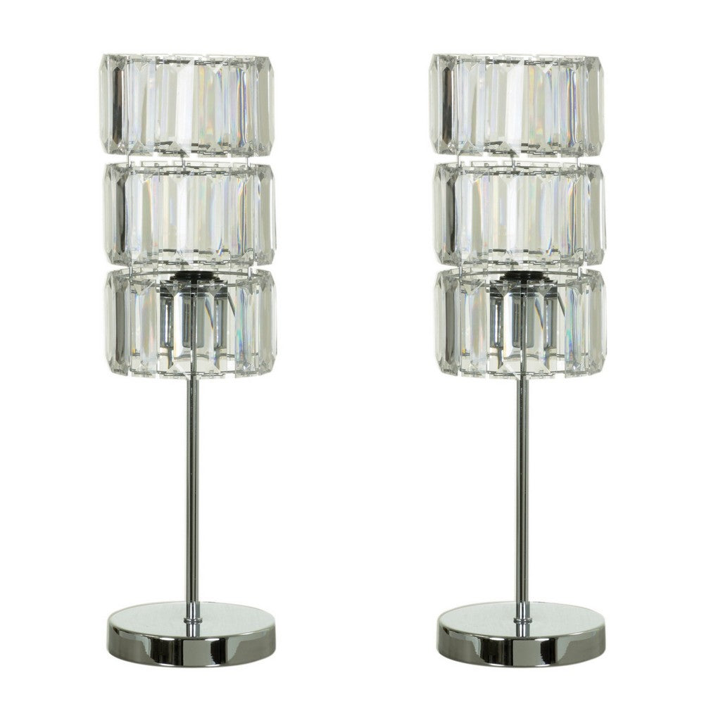 Benjara 13 Inch Table Lamp Set of 2, Drum Acrylic Shade, Modern Chrome ...