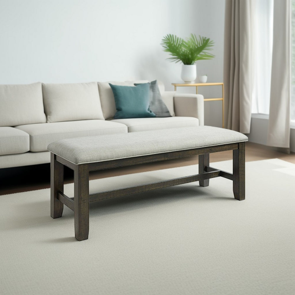 Benjara Cameron 50 Inch Bench, Brown Wood Frame, Gray Poly Linen ...