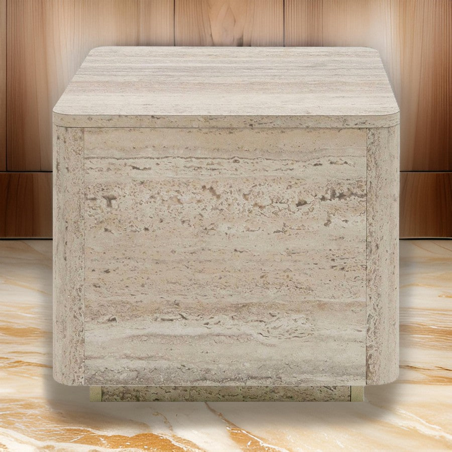 Benzara Lia 20 Inch End Table, Square Travertine Stone Finish Laminated ...