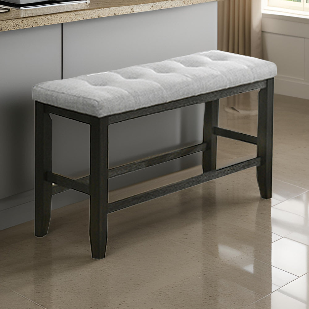Benzara Woodlands 48 Inch Counter Height Bench, Wood, Tufted Seat ...