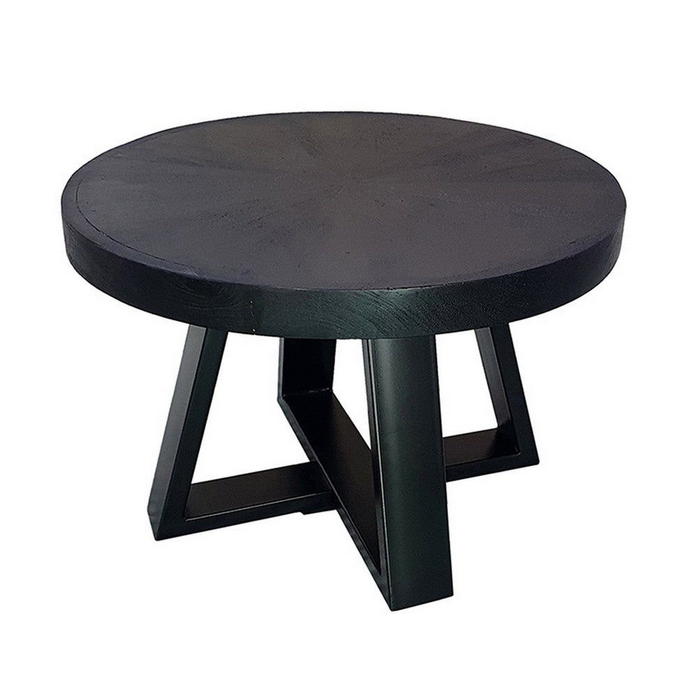 Benzara Raj 24 Inch Round Coffee Table, Cross Leg Design, Black Acacia ...