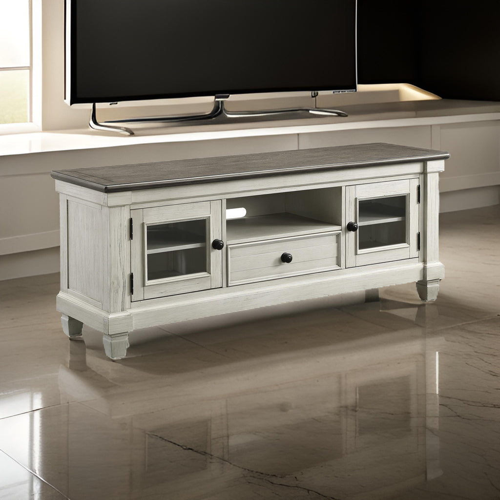 Benzara Rome 64 Inch TV Media Entertainment Console, White, Brown ...