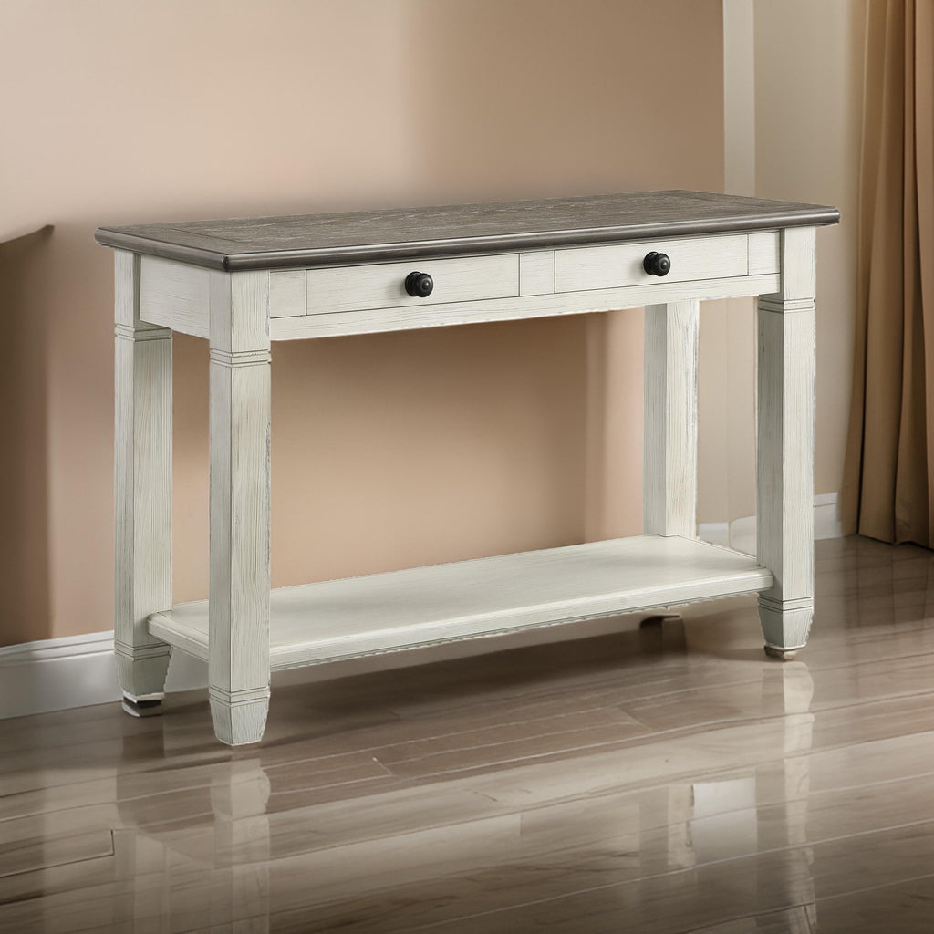 Benzara Rome 48 Inch Sofa Table, Rectangular, 2 Drawers, White, Brown ...