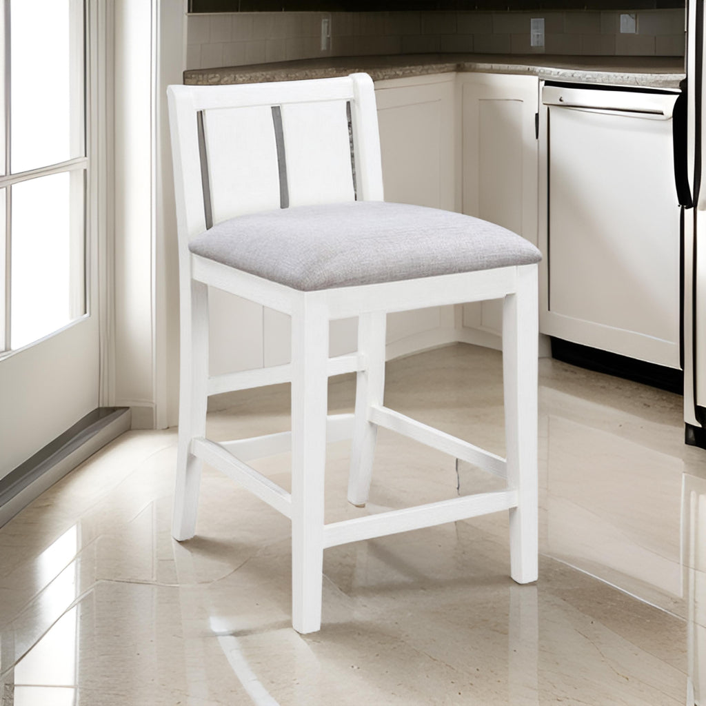 Benzara Ham 25 Inch Counter Height Chair Set of 2, Cream Fabric, White ...