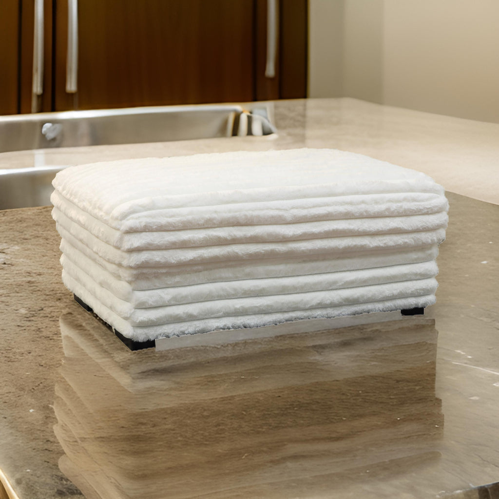 Benzara Ezo 41 Inch Ottoman, Layered Plush White Fabric Upholstery ...