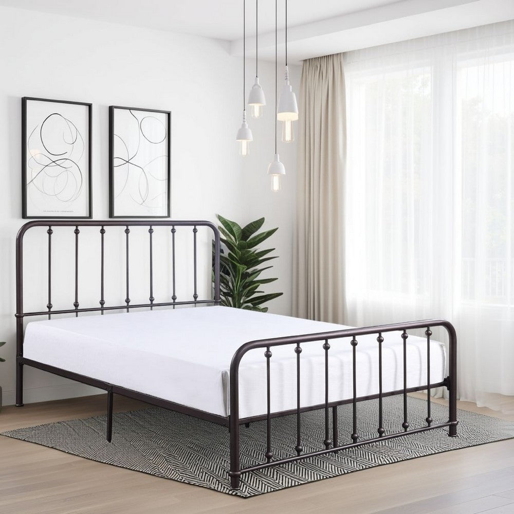 Benzara Ken Twin Size Metal Bed, Ball Accents on Vertical Slats ...