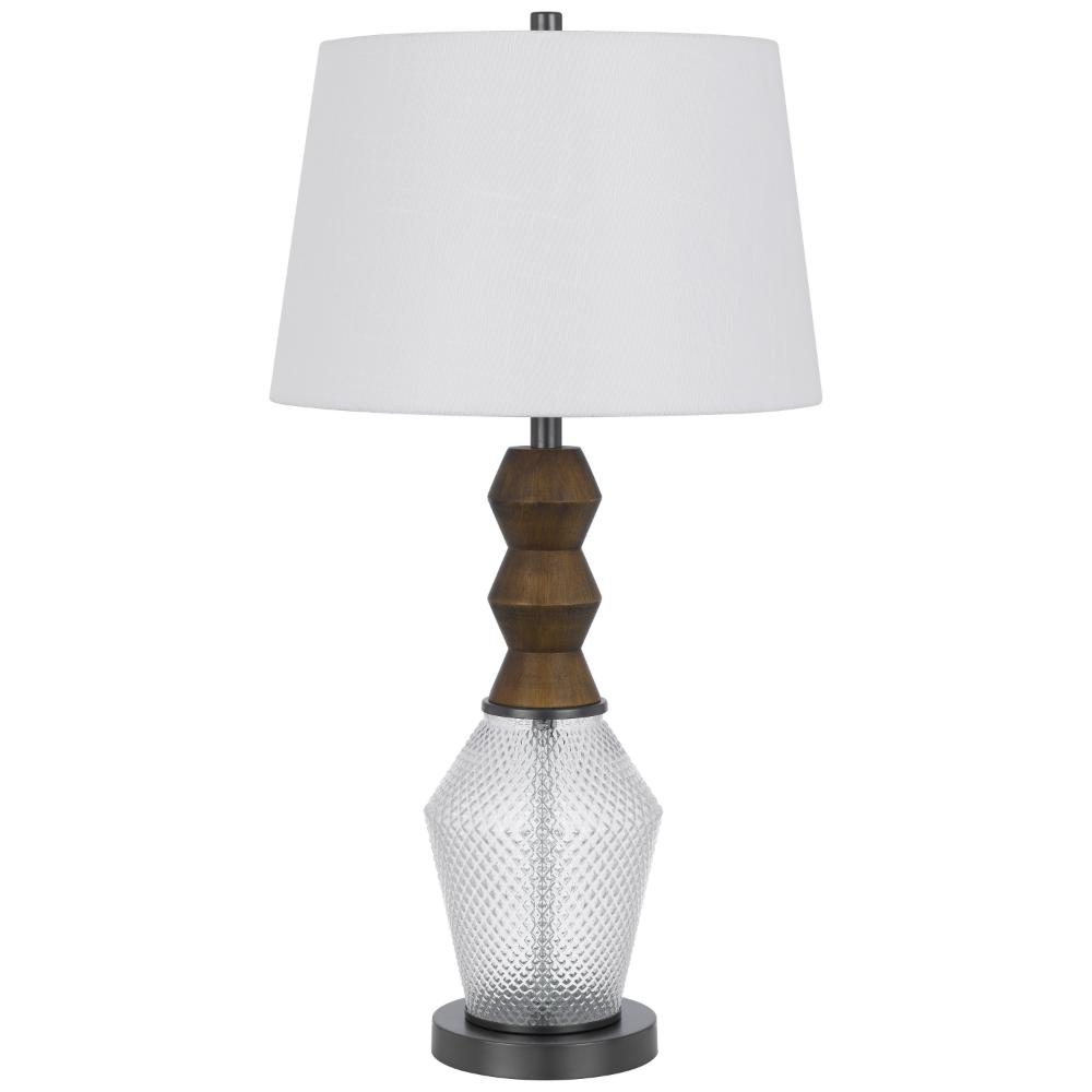 Benzara Hay 33 Inch Table Lamp, Diamond Pattern Glass Base, White ...