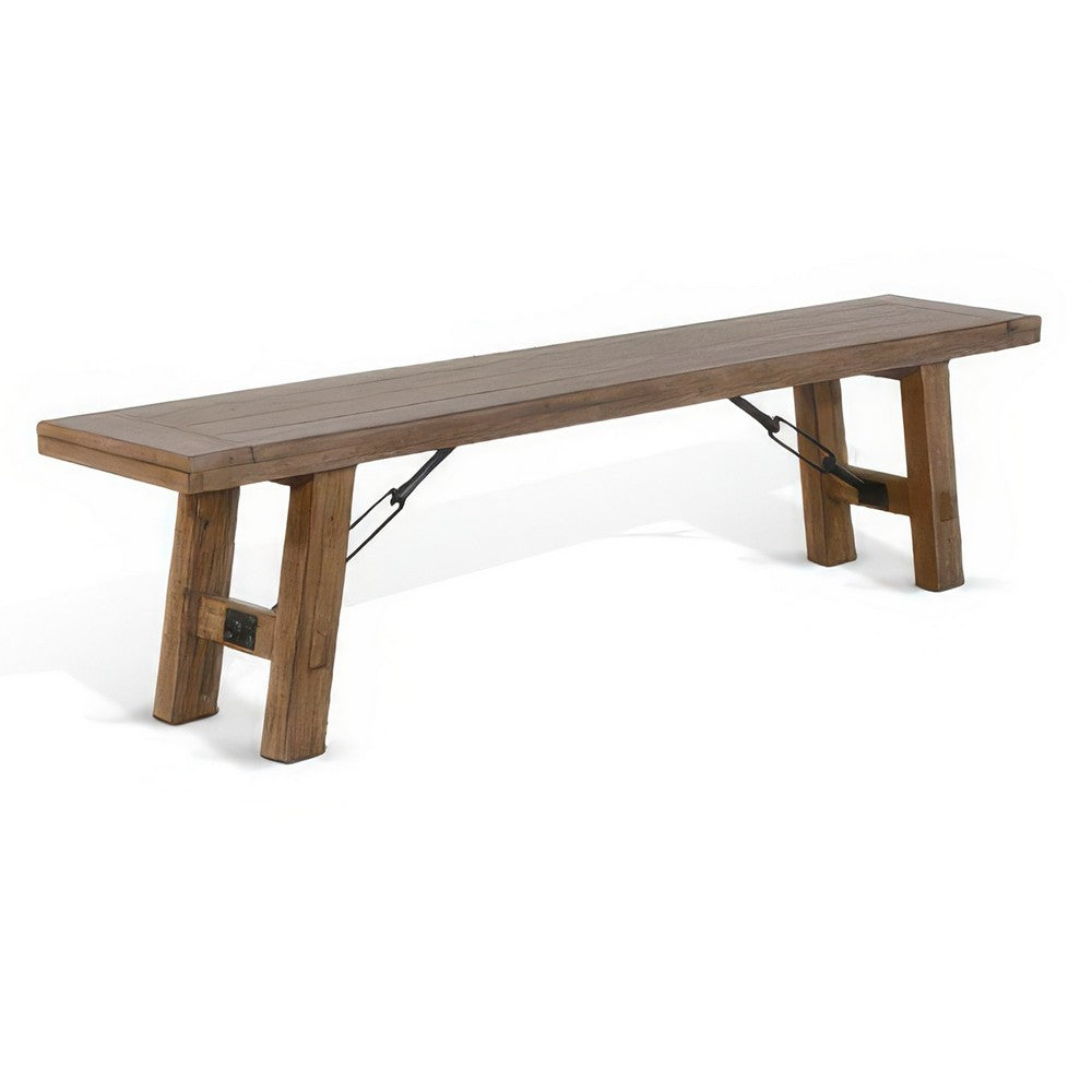 Benzara Yael Bench, 72 Inch Light Brown Mindi and Mahogany, Turnbuckle ...