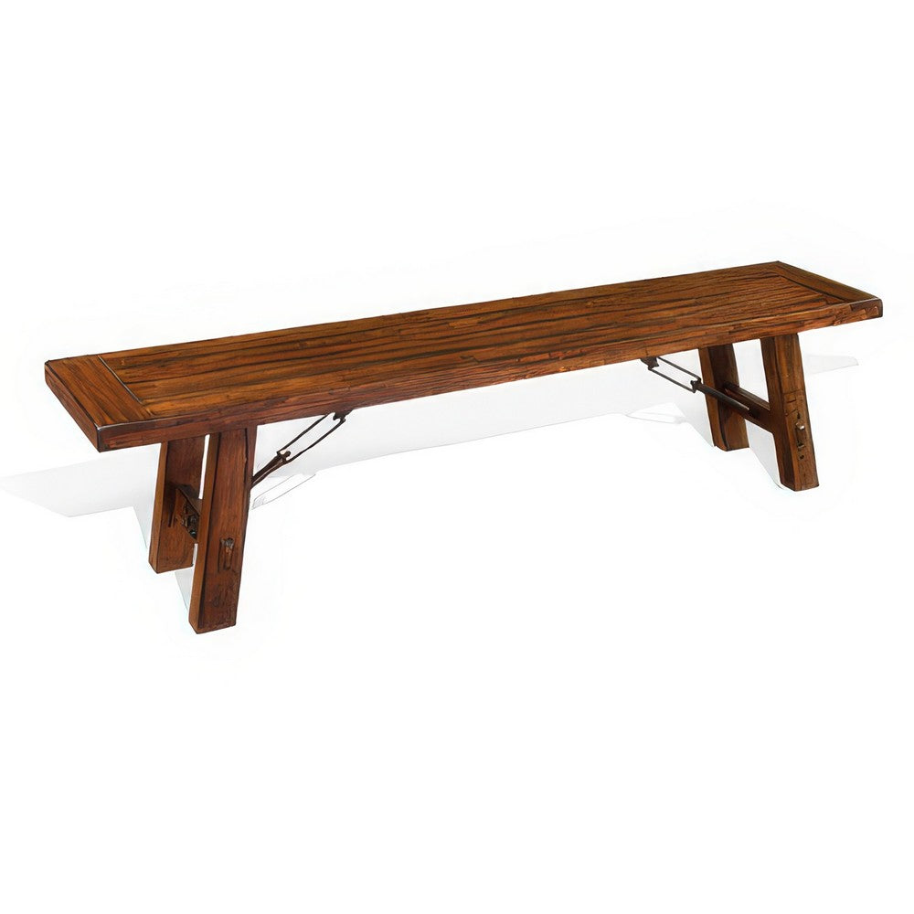 Benzara Reggie Bench, 72 Inch Brown Mahogany Wood, Metal Turnbuckle ...