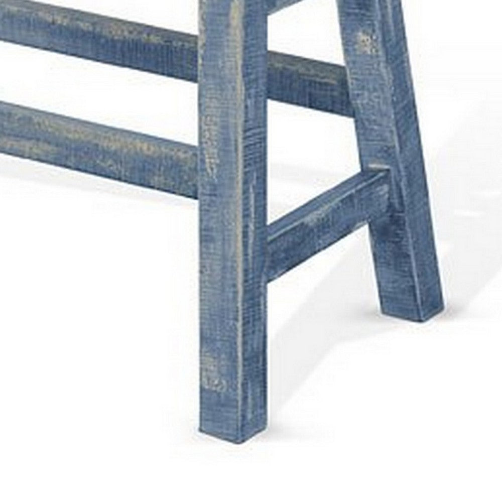 Benzara Rena Counter Height Bench, 33 Inch Ocean Blue Mahogany Wood ...