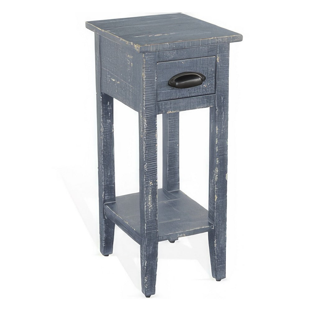 Benzara Rena Chairside Table with Drawer and Shelf, 14 Inch Blue ...
