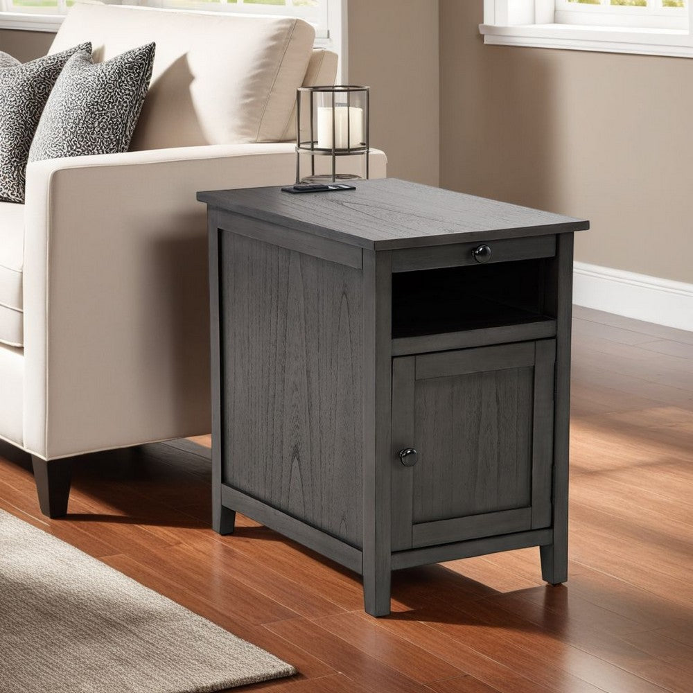 Benzara Gena Side End Table, Shelf and Pull Out Tray, Gray Solid Wood ...