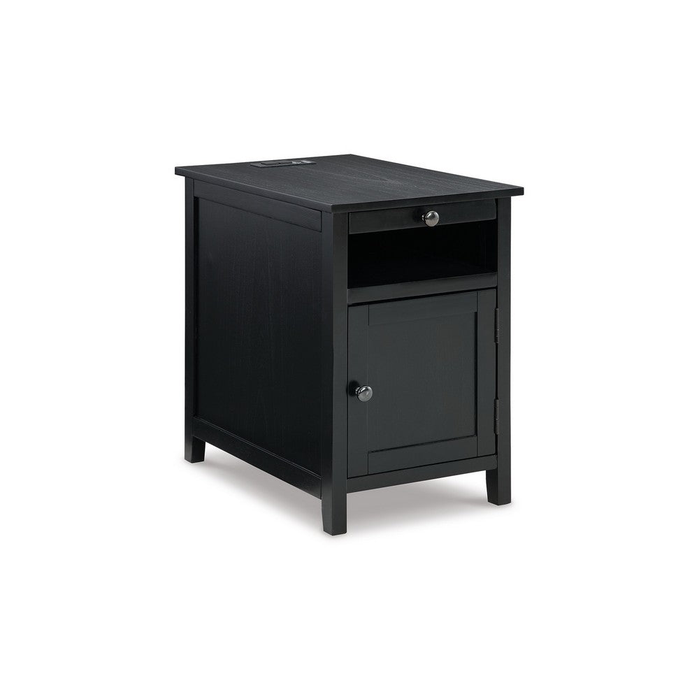 Benzara Gena Side End Table, Shelf and Pull Out Tray, Black Solid Wood ...