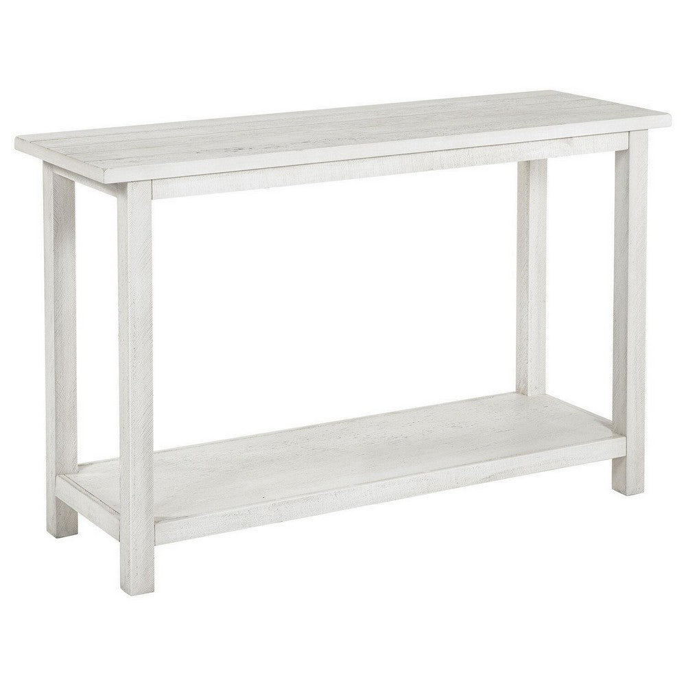 Benzara Ayne Console Table, 1 Bottom Shelf, Distressed White Wood, 47 ...