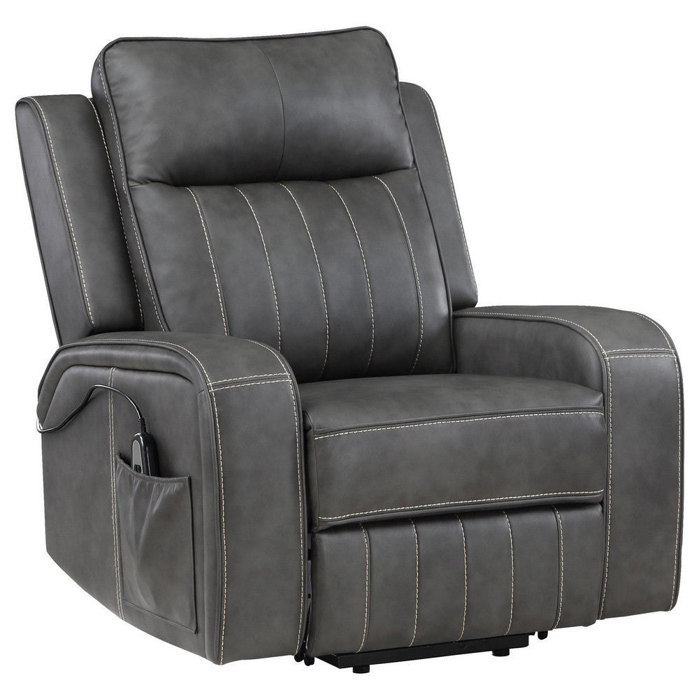 Benzara Josen Power Recliner Chair, 36 Inch Gray Faux Leather, Track ...