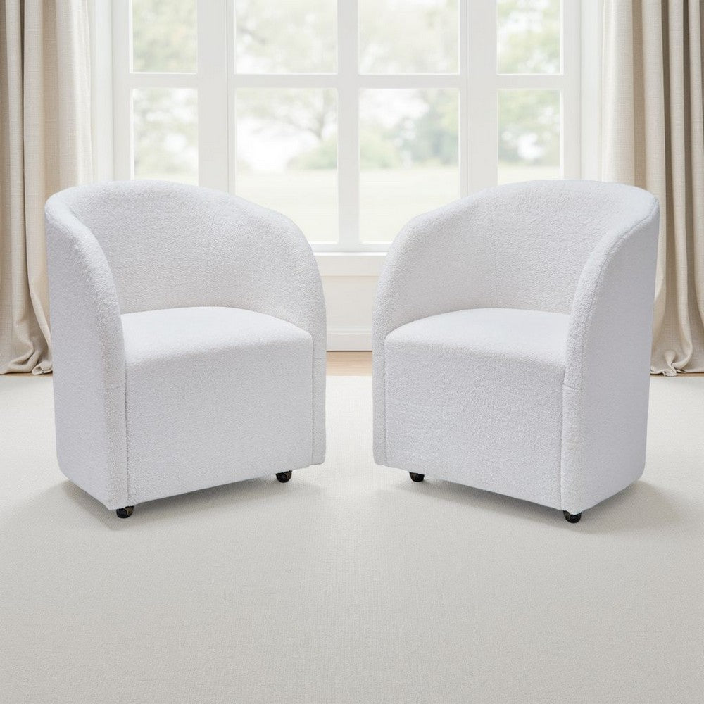 Benzara Robeck Dining Armchair Set of 2 with Wheels, Ivory Boucle ...