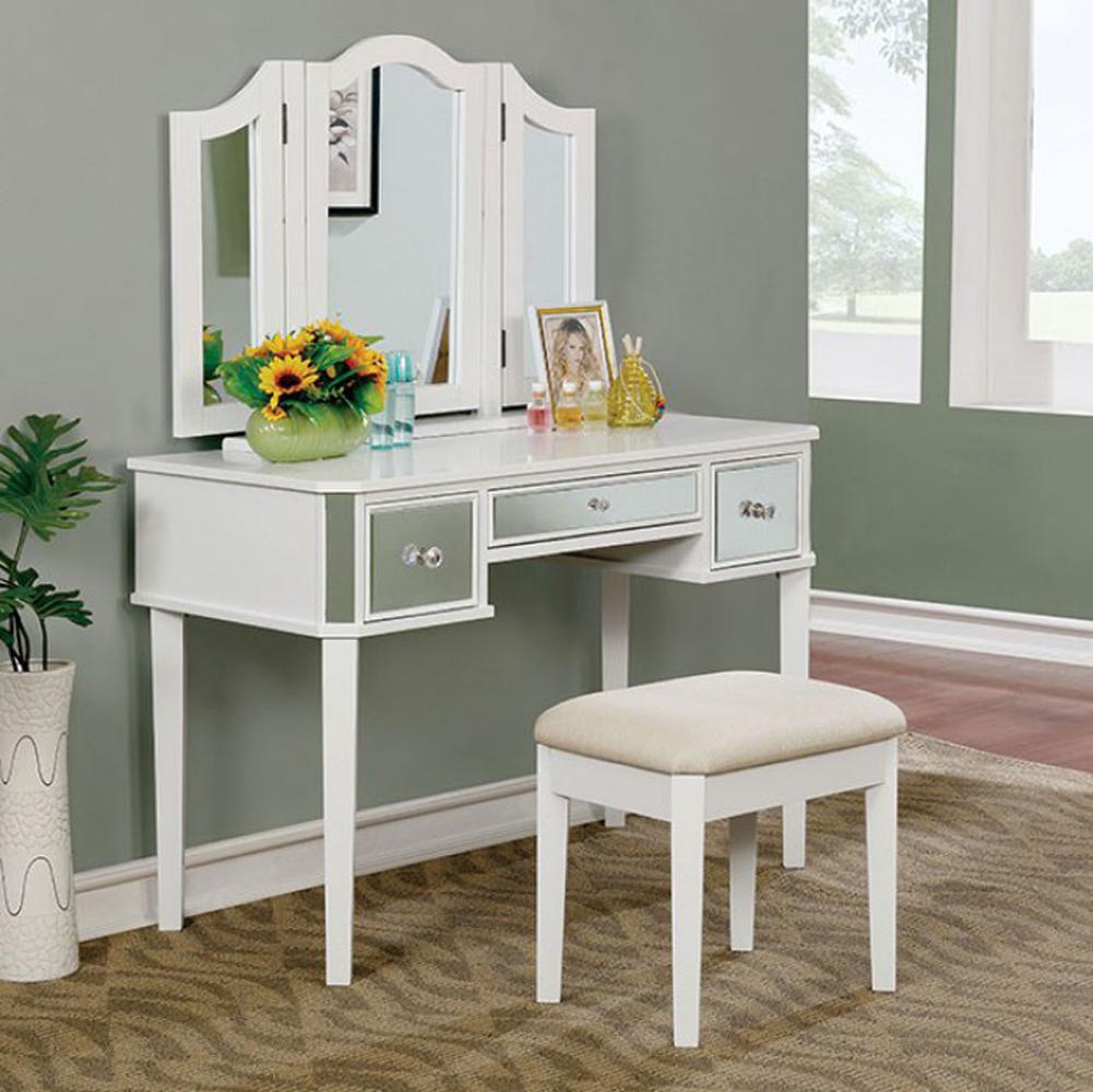 Benzara BM122843 Clarisse Contemporary Vanity With Stool, White ...