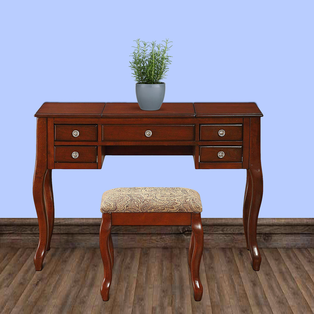 Benzara BM167187 Cherub Vanity Set Featuring Stool And Mirror Cherry ...