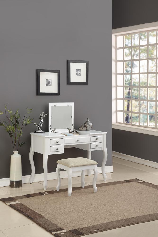 Benzara BM167188 Cherub Vanity Set Featuring Stool And Mirror White ...