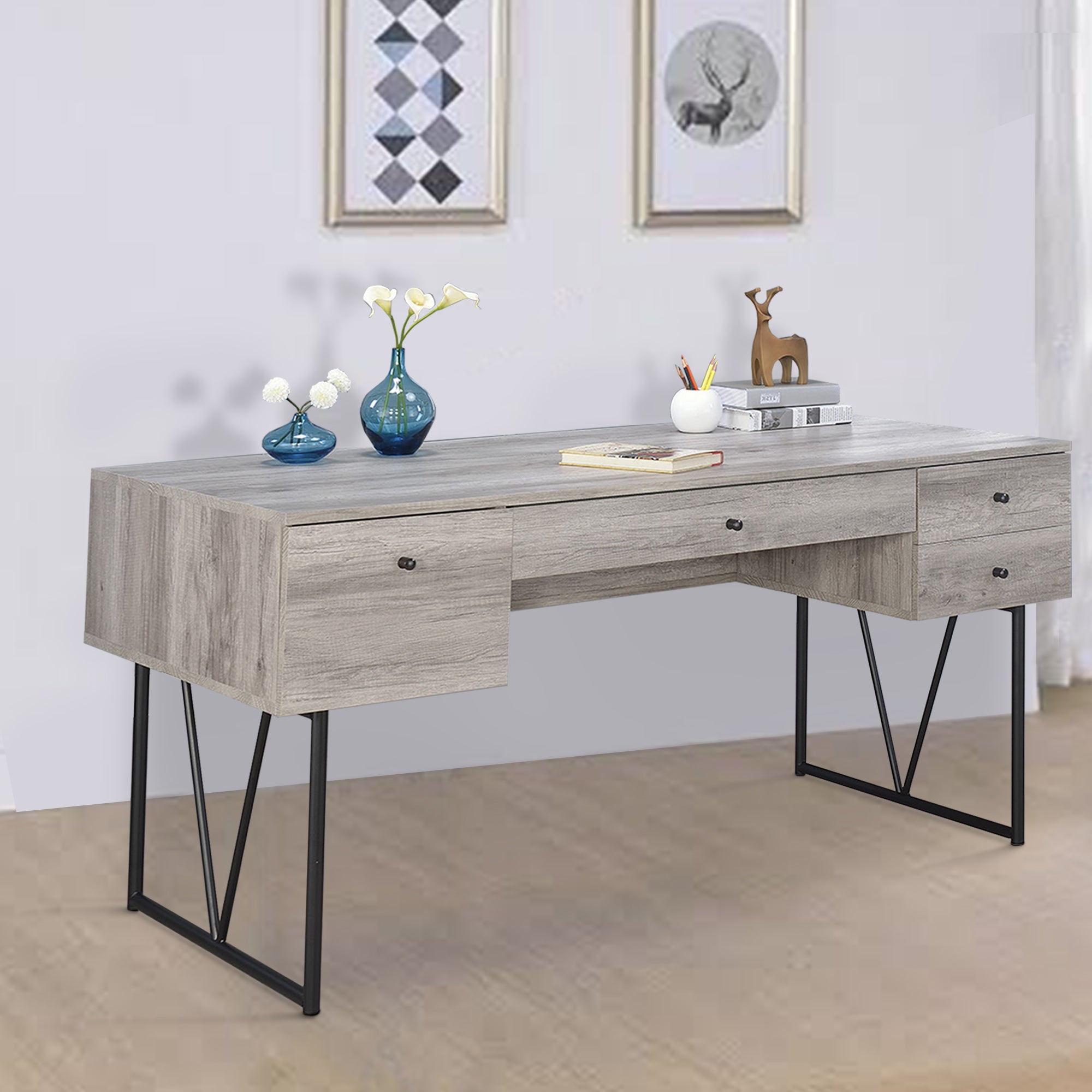 BM172254 Writing Desk 4 Drawer Driftwood Gray