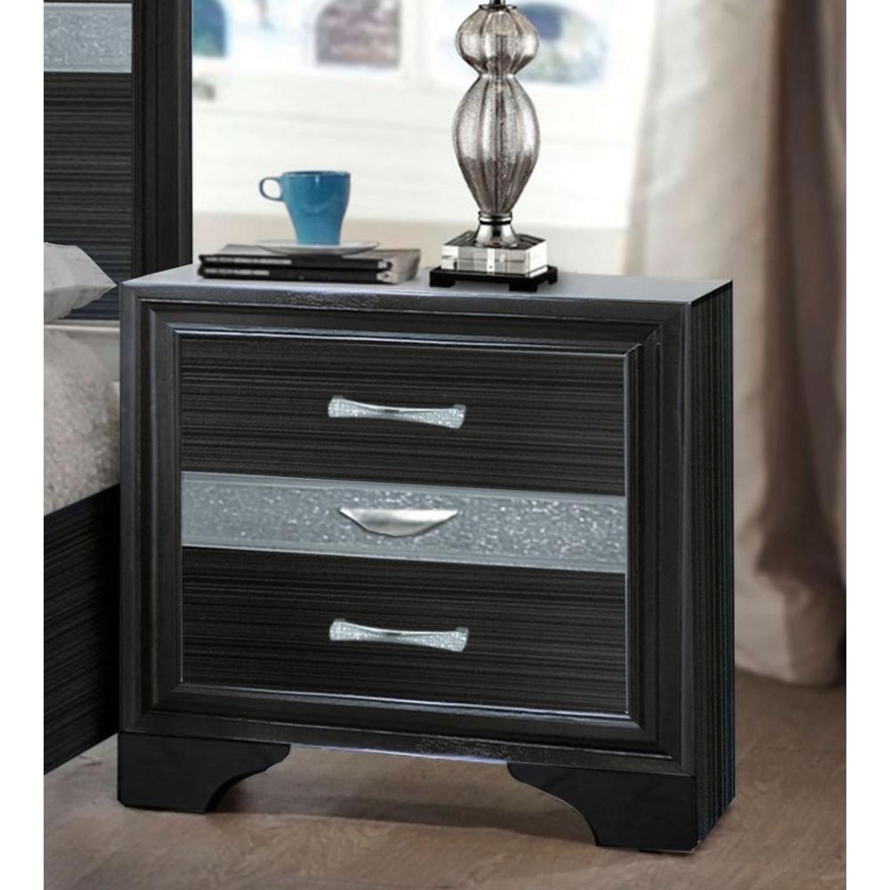 BM185438 Two Tone Wooden Nightstand With Three Drawers Black And Silver