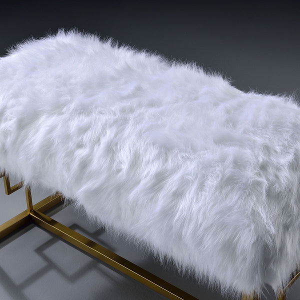 Benjara Modern Style Faux Fur Upholstered Bench with Geometrical Side ...