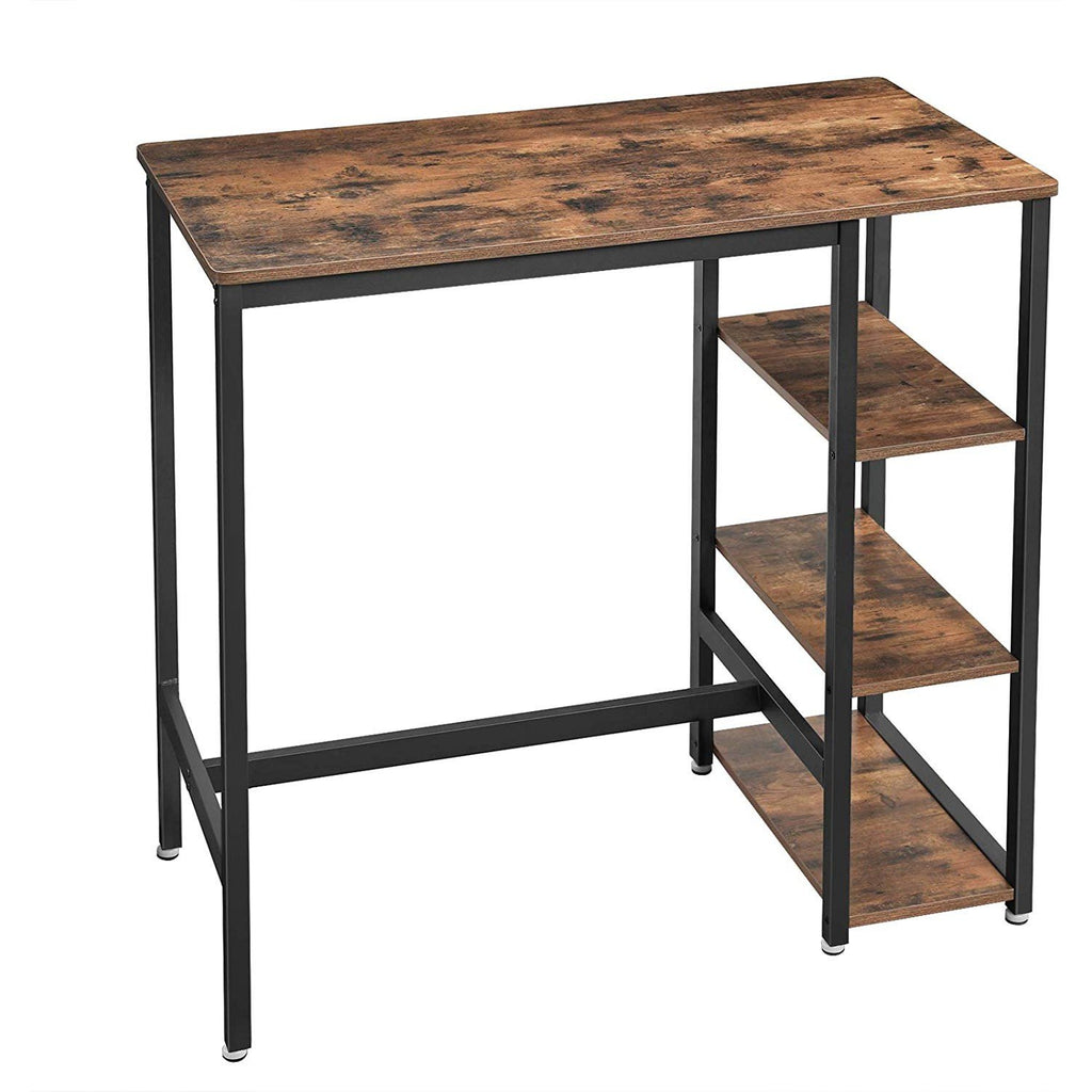 Benjara Wood and Metal Frame Bar Counter with 3 Shelves, Rustic Brown ...