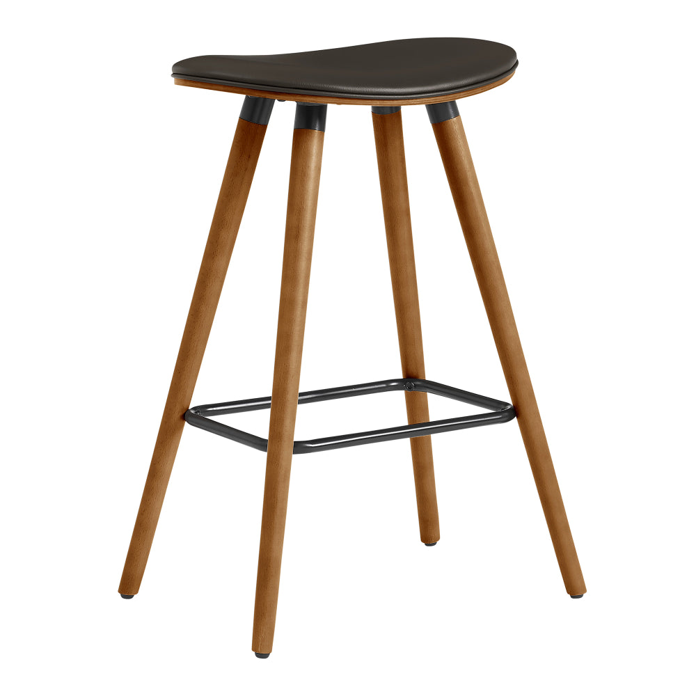 26 Inch Faux Leather Counter Height Backless Bar Stool Brown Benzara