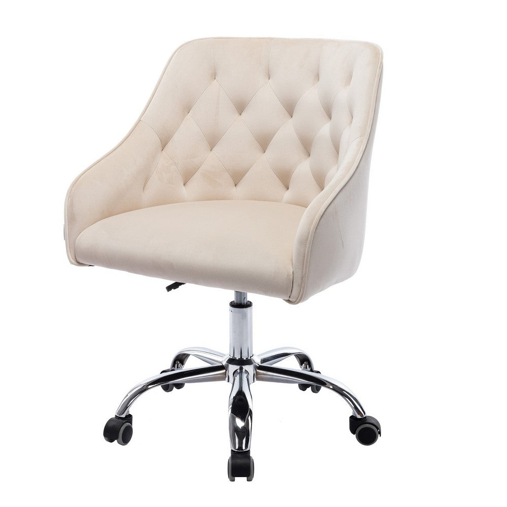 Office Chair with Padded Swivel Seat and Tufted Design Beige BM261580