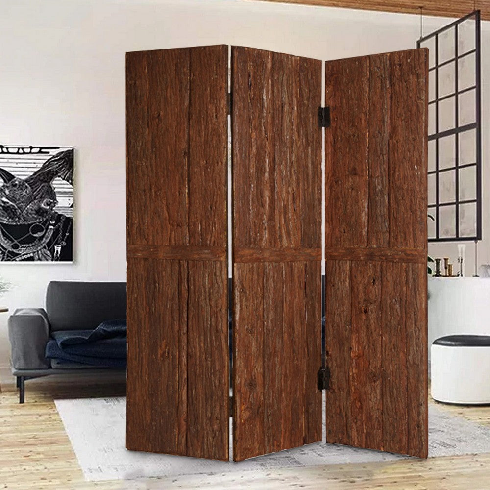 Benjara Wooden Foldable 3 Panel Room Divider with Plank Style, Small ...