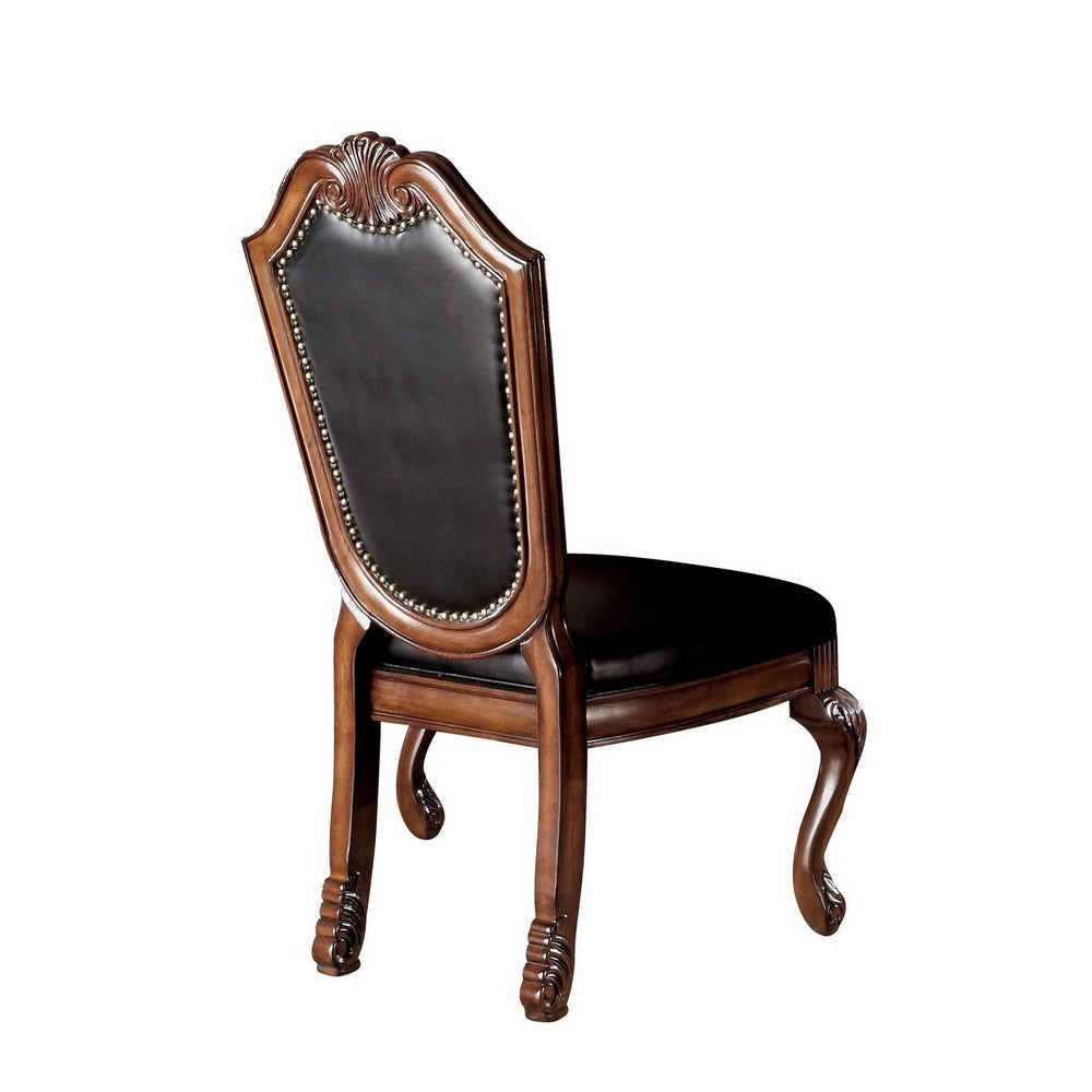 Loki 28 Inch Dining Chair Nailhead Trim Faux Leather Set of 2 Brown BM280261