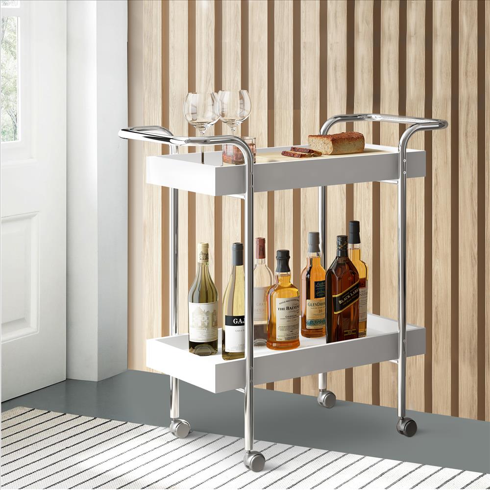 The Urban Port Storage Cart with 2 Tier Design and Metal Frame, White ...
